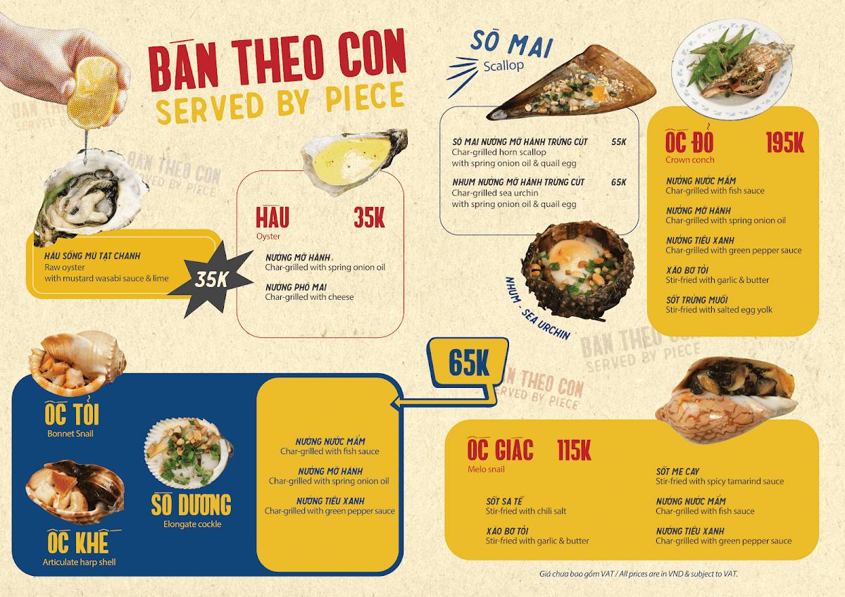 Menu at Bếp Ốc Sài Gòn restaurant, Ho Chi Minh City, 74/7 Hai Bà Trưng