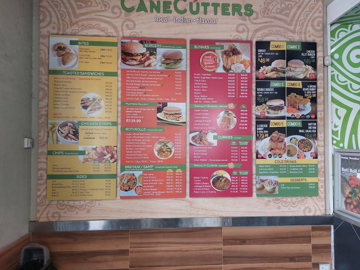 Menu at Canecutters Glenwood restaurant, Durban, 53-55 Helen Joseph Rd