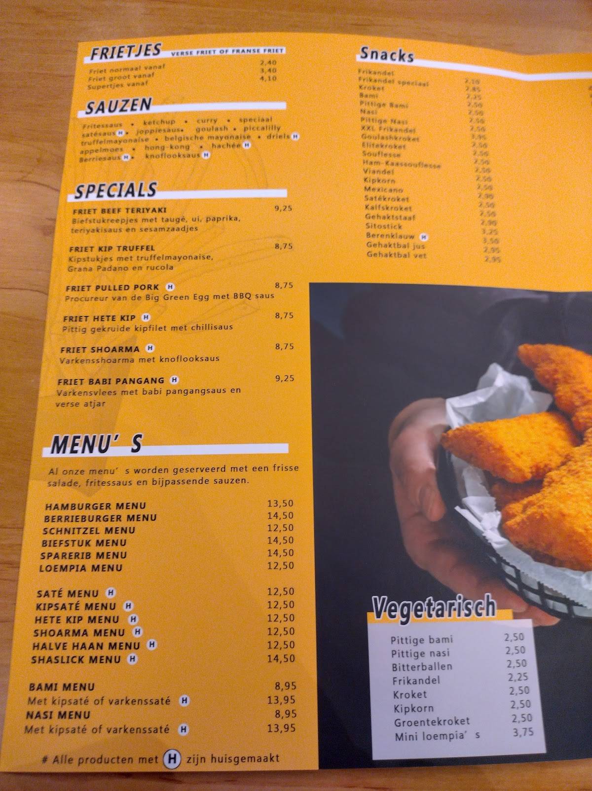 Menu at Berrie's Frietrestaurant, Velddriel
