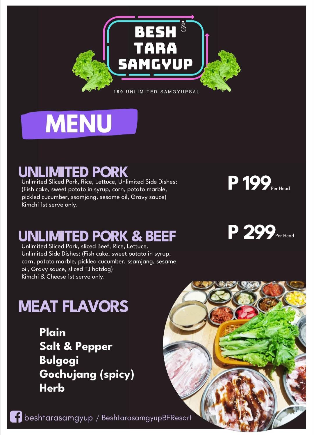 Menu at Besh Tara Samgyup Bf Resort restaurant, Las Pinas