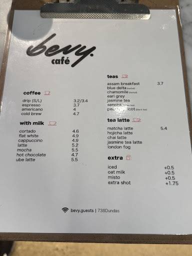 Menu at Bevy @ The Combine restaurant, Toronto