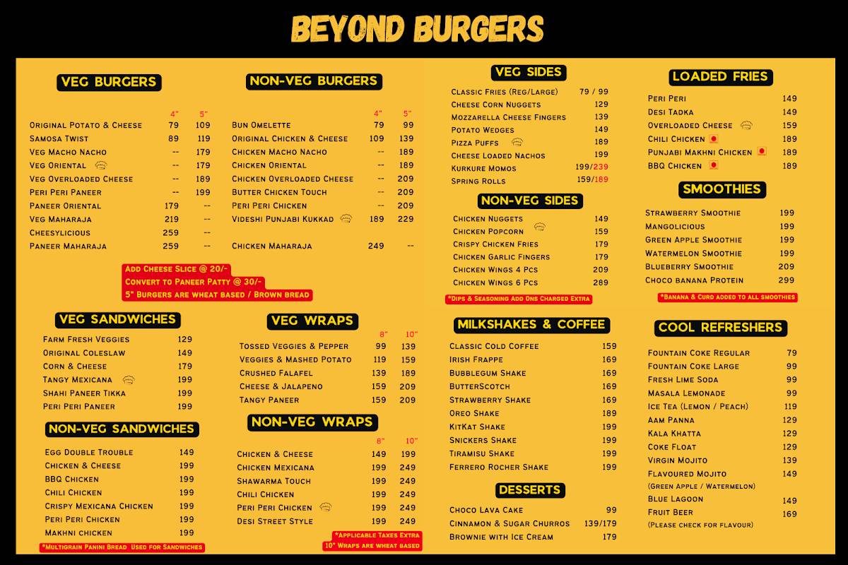 Menu at Beyond Burgers, Gurugram, G-01 Kiosk 5