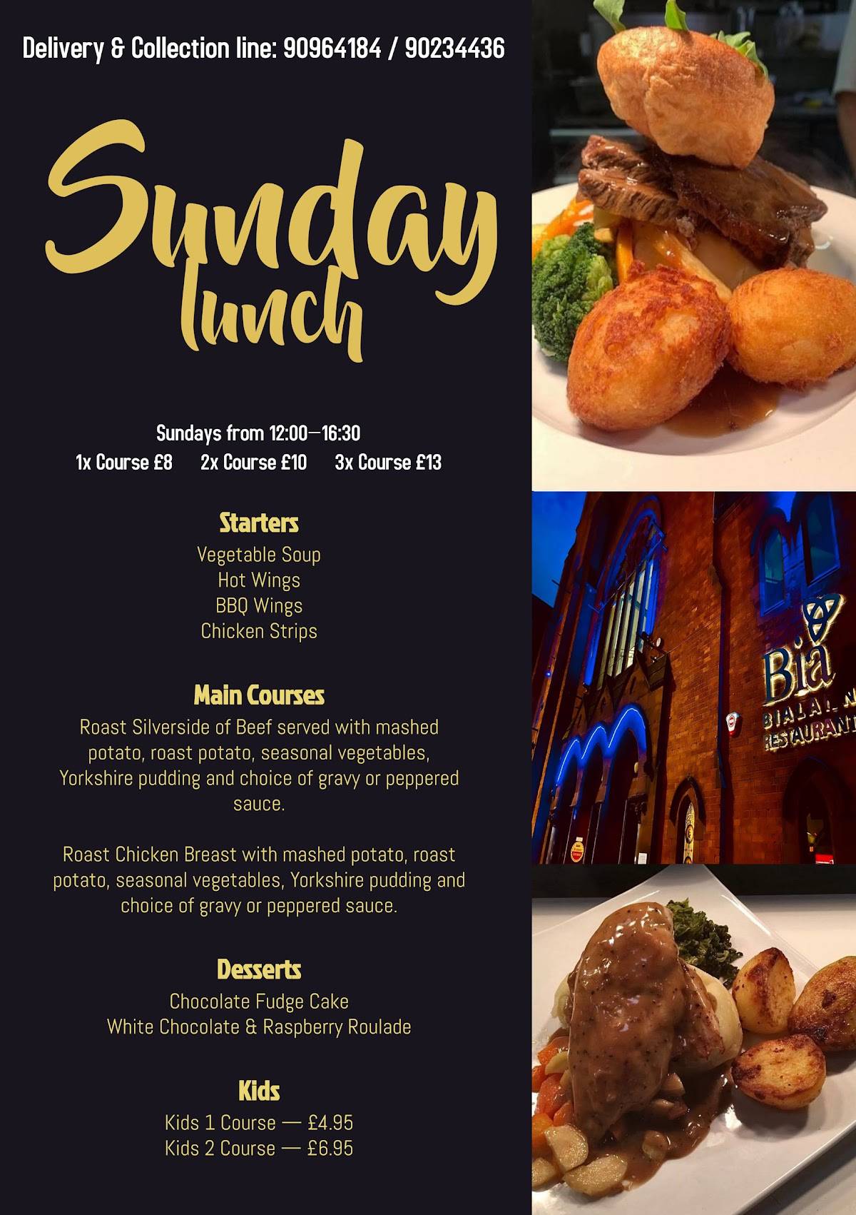 Menu at Bia Restaurant, Belfast