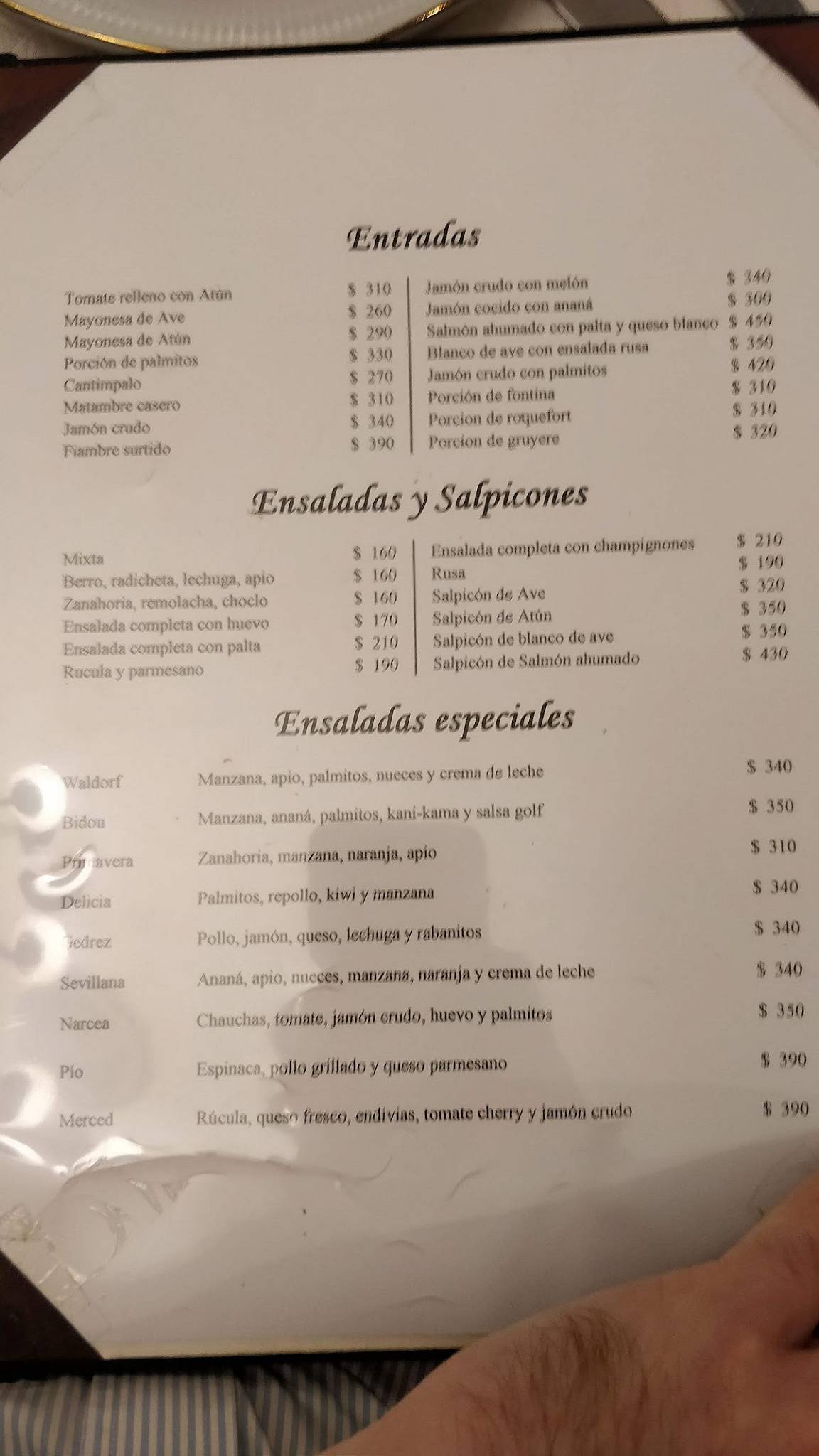 Carta del restaurante Bidou del la Merced, Buenos Aires