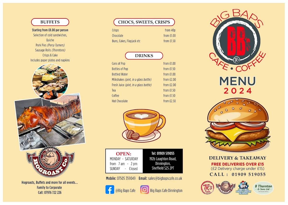 Menu at Big Baps cafe, South Anston