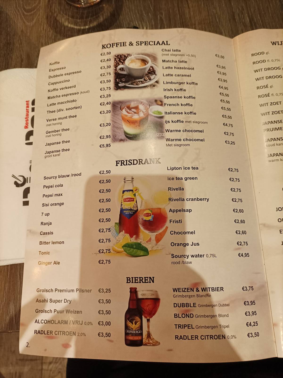 Menu at Big Pan, Sittard