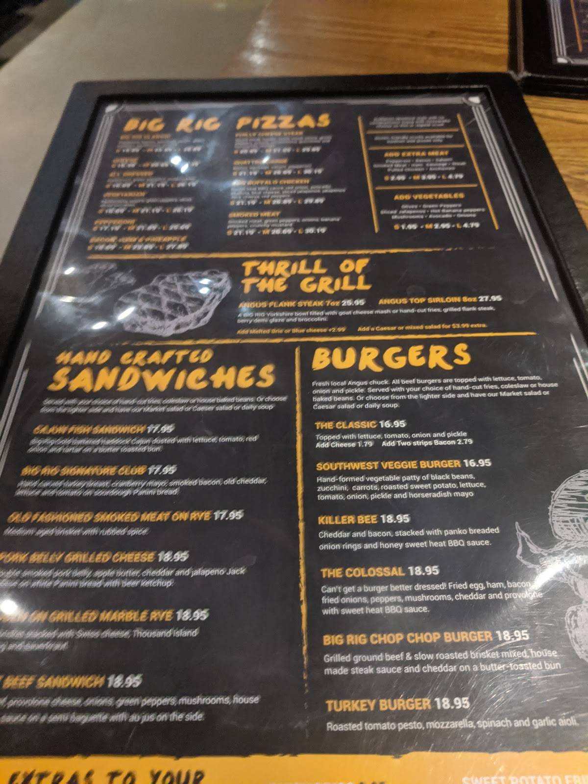 Menu at Big Rig Kitchen & Brewery - Ogilvie restaurant, Ottawa