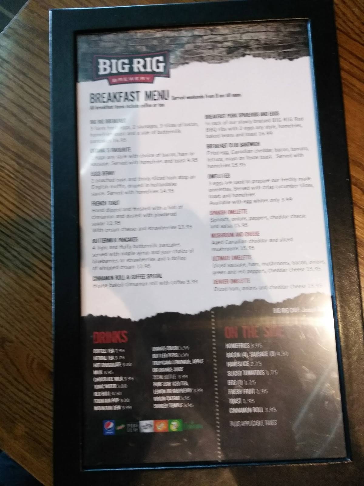 Menu at Big Rig Kitchen & Brewery - Ogilvie restaurant, Ottawa