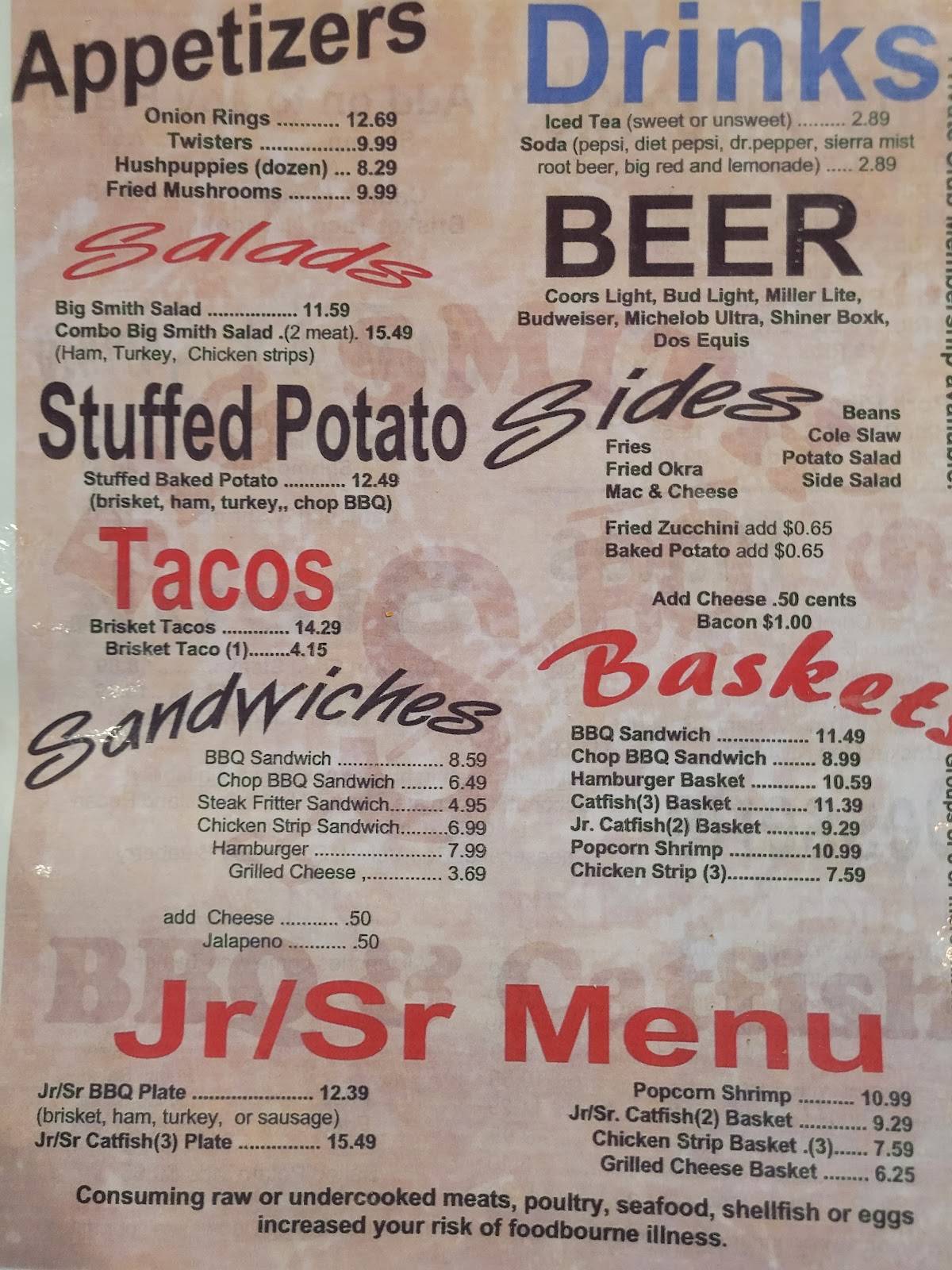 Menu at Big Smith's Bar-B-Q & Catfish, Sulphur Springs