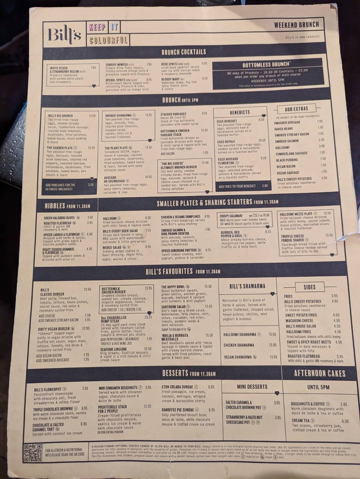 Menu at Bill's Norwich Restaurant, Norwich