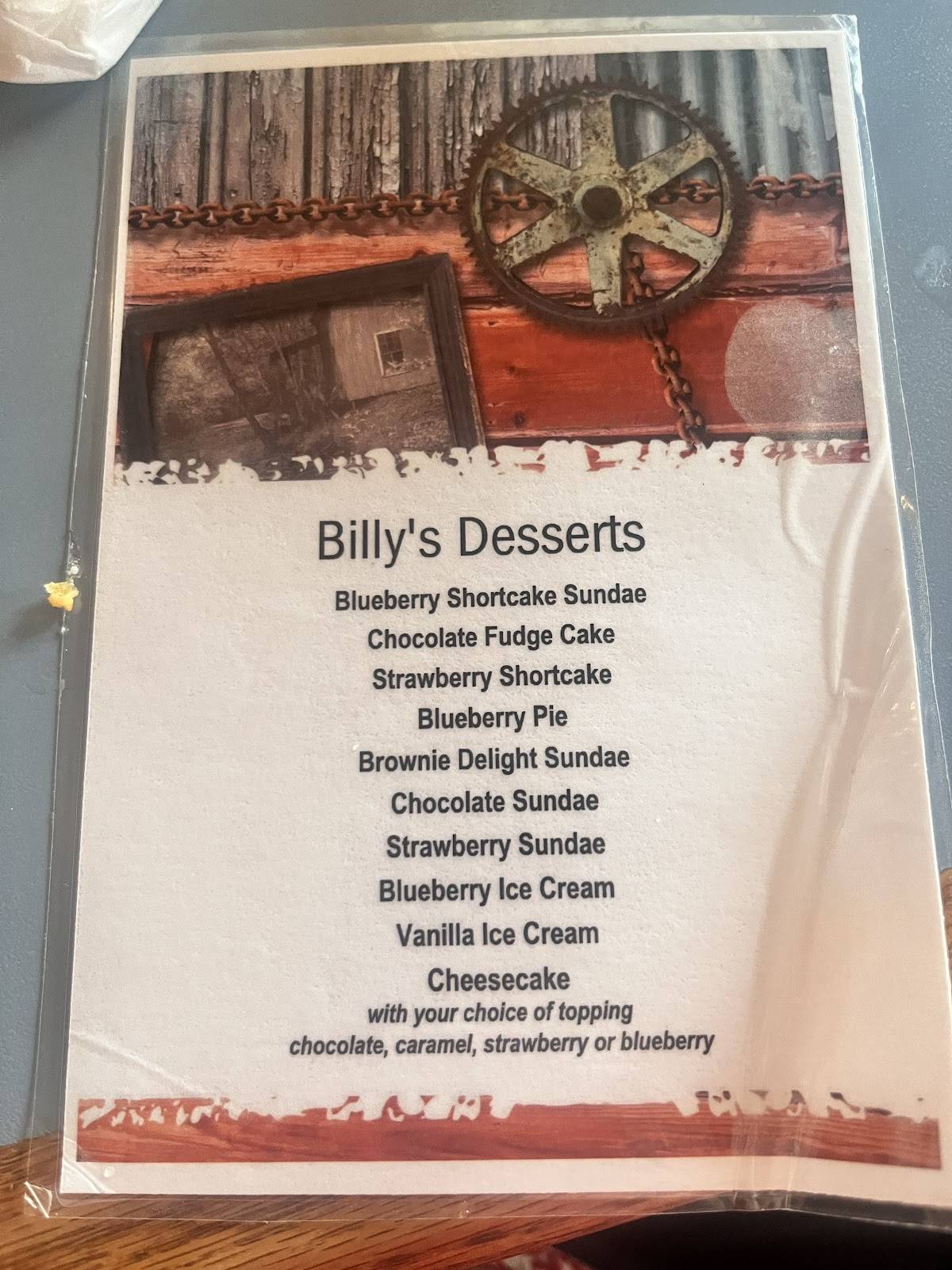 Menu at Billy's Chowder House restaurant, Wells