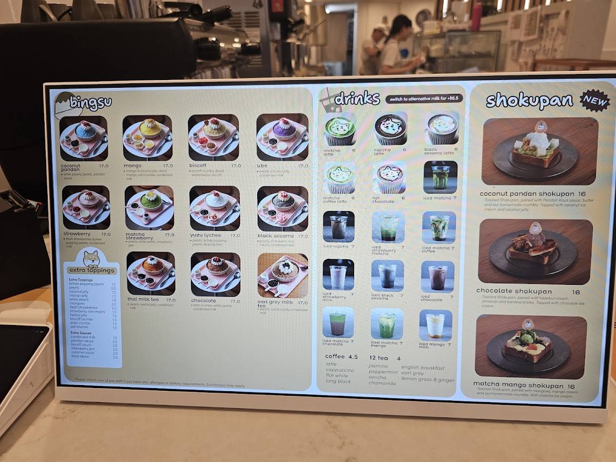 Menu at Bing Chillin desserts, Melbourne