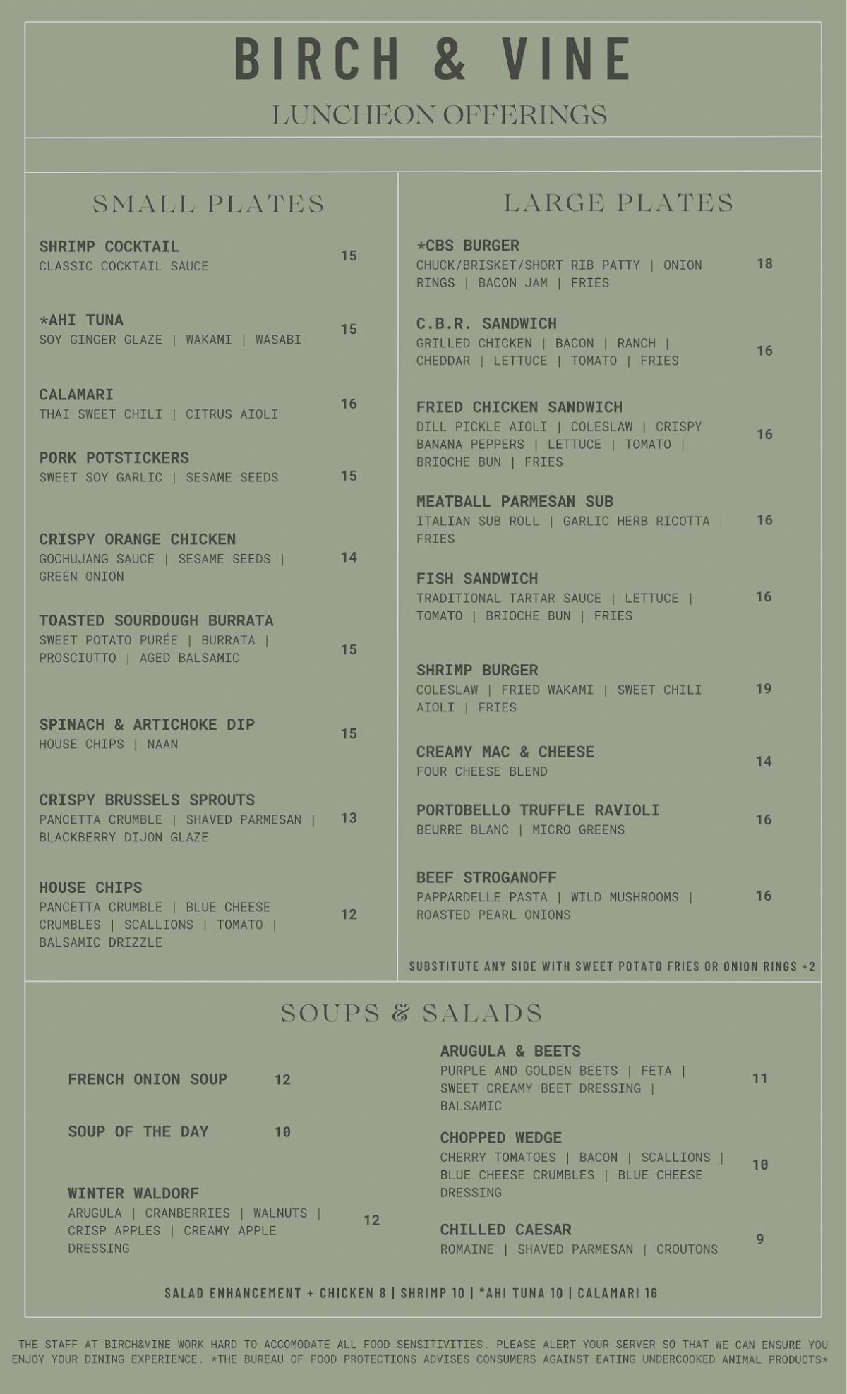 Menu at Birch & Vine pub & bar, Tuftonboro