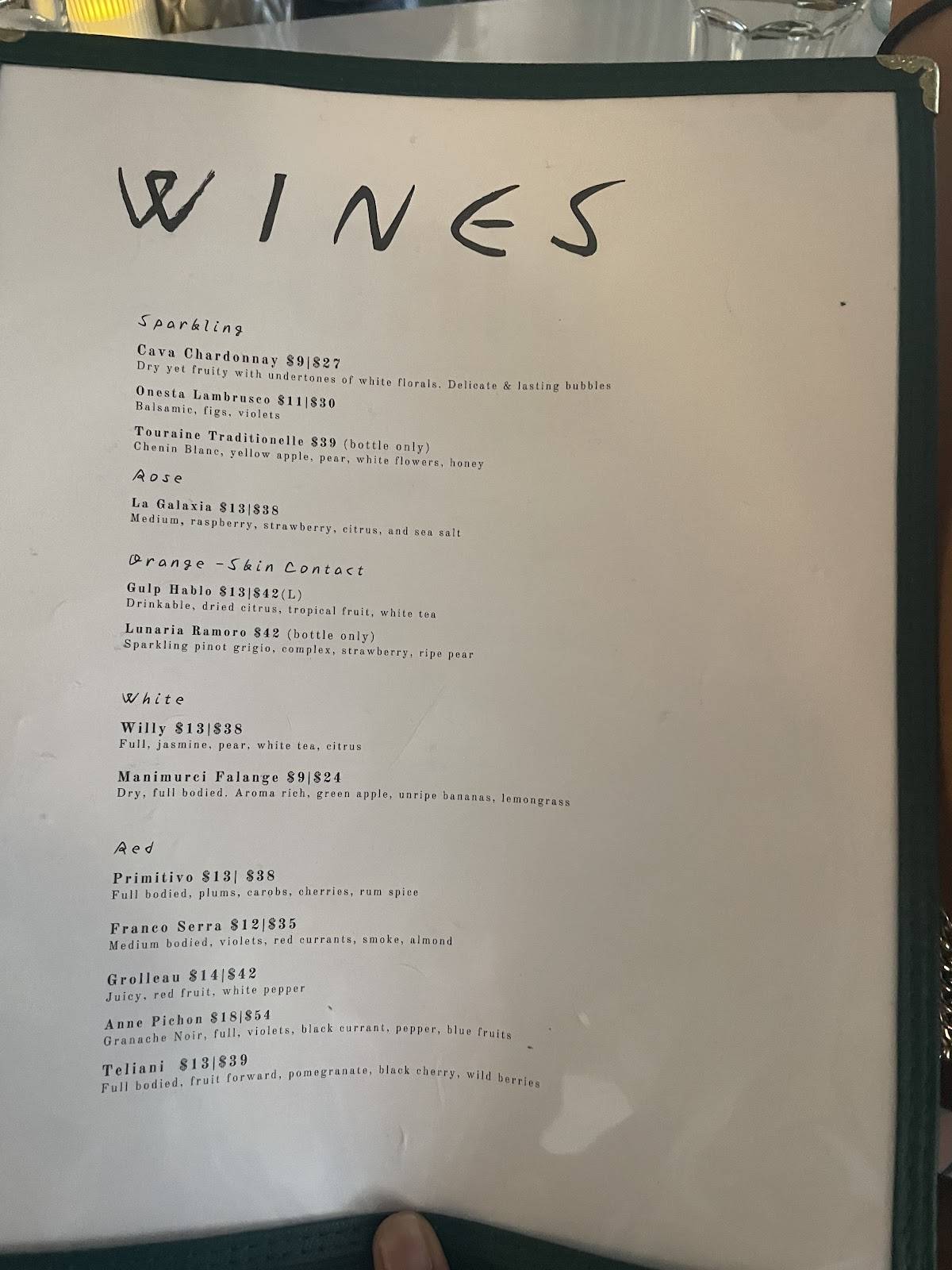 Menu at Bird Pizzeria, Charlotte