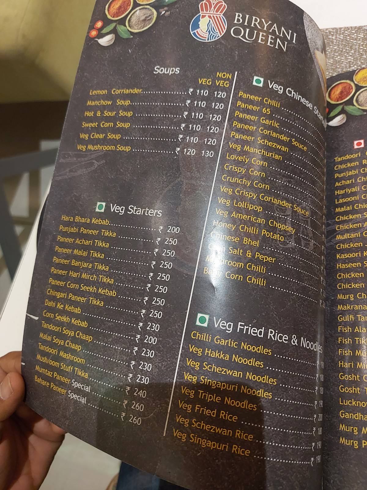 Menu at Biryani Queen, Raipur