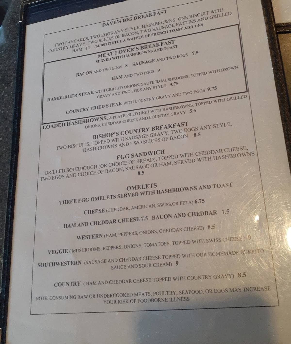 Menu at Bishop’s Grill West restaurant, St. George, W Sunset Blvd