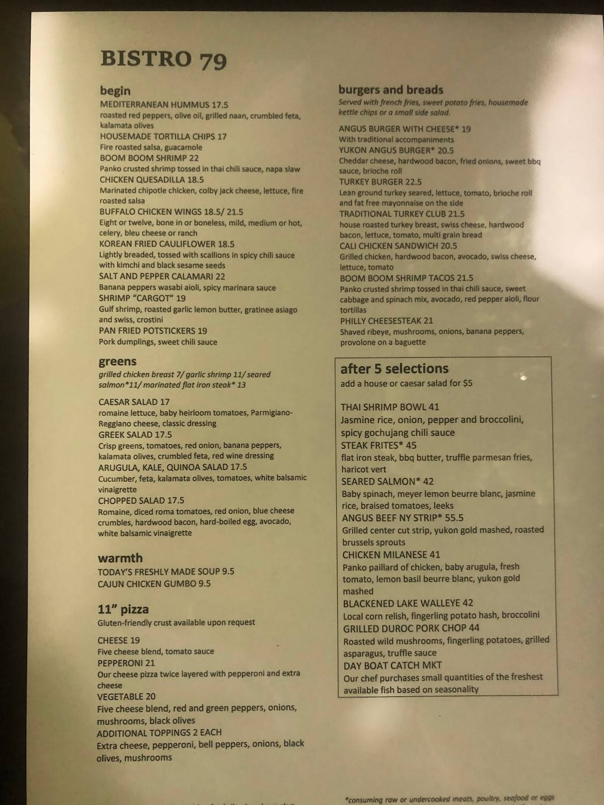 Menu at Bistro 79 pub & bar, Bloomington