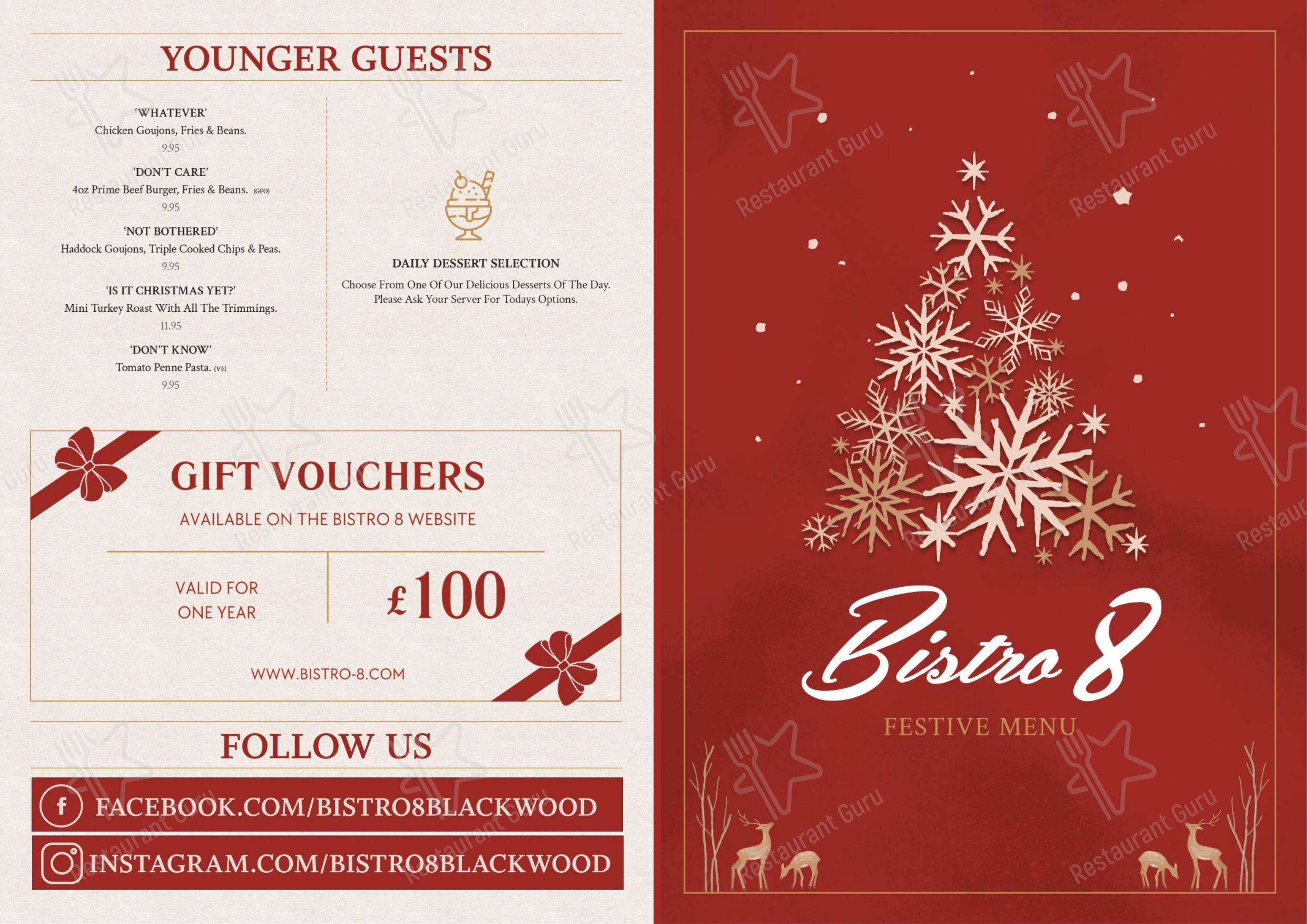 Menu at Bistro 8 restaurant, Blackwood