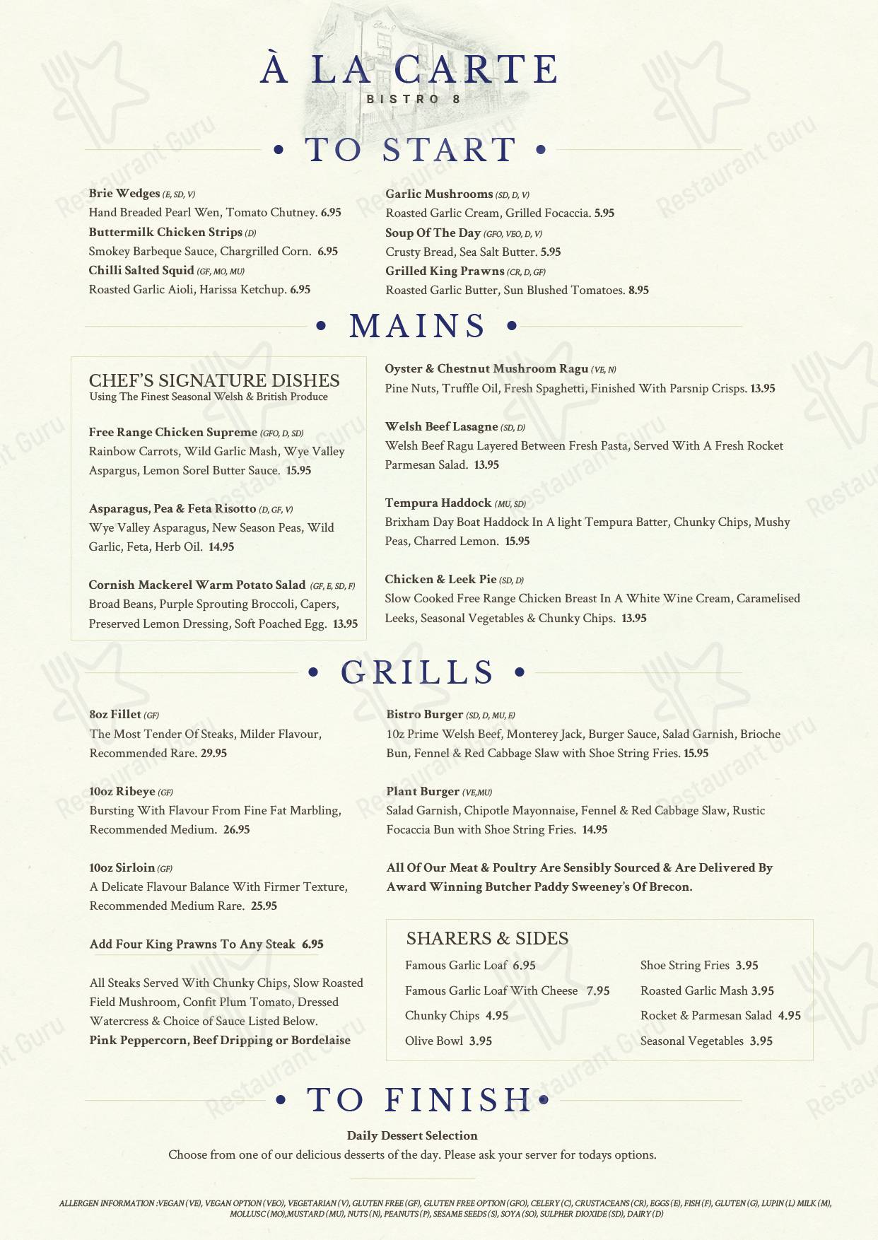 Menu at Bistro 8 restaurant, Blackwood