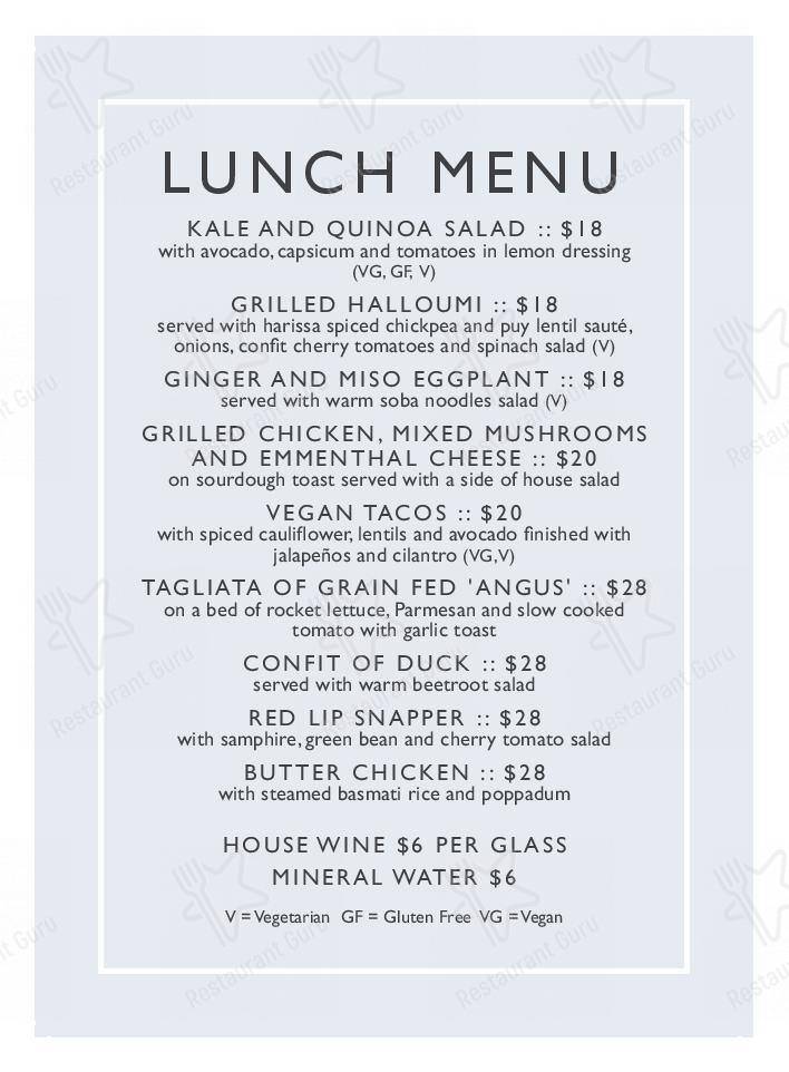 Menu at The Fax Bar, Sydney