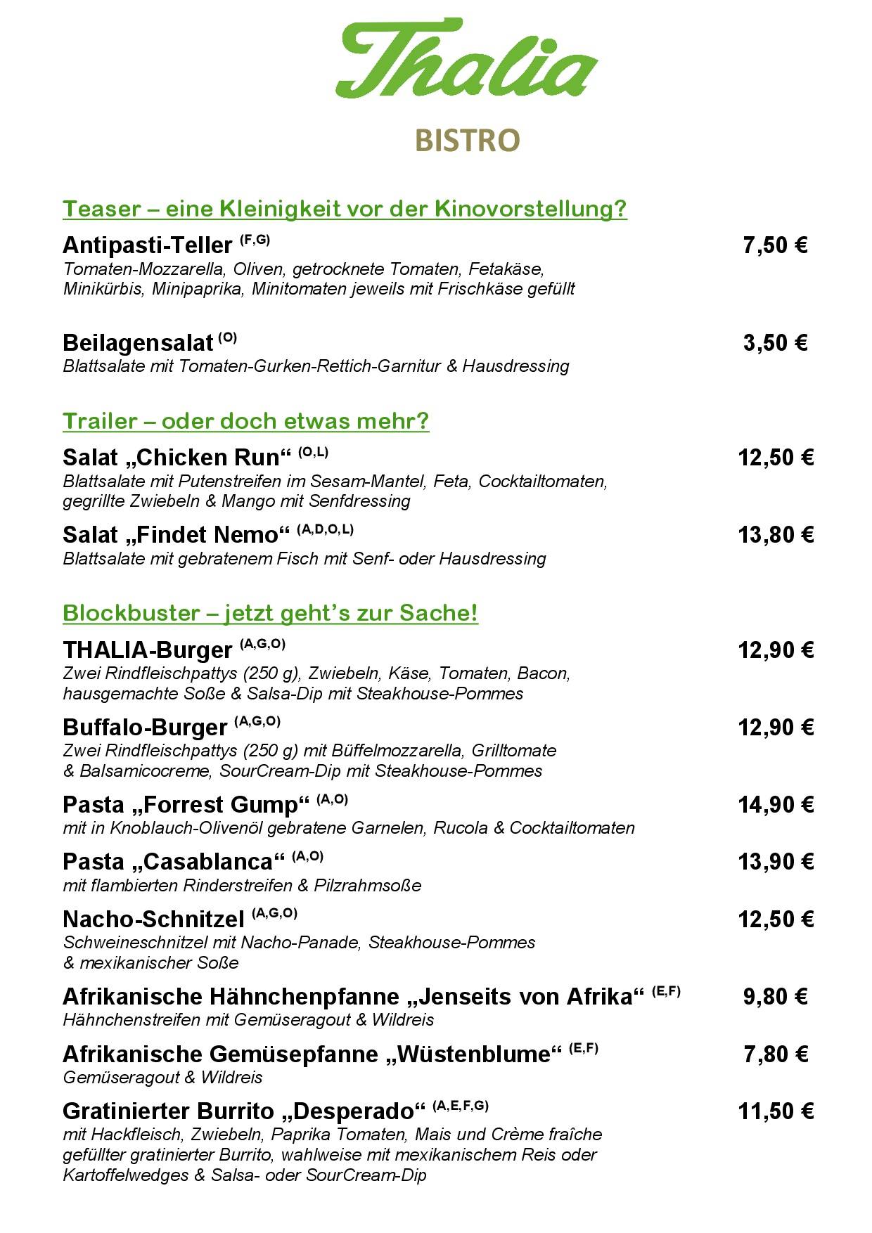 Speisekarte von Bistro Thalia restaurant, Bous