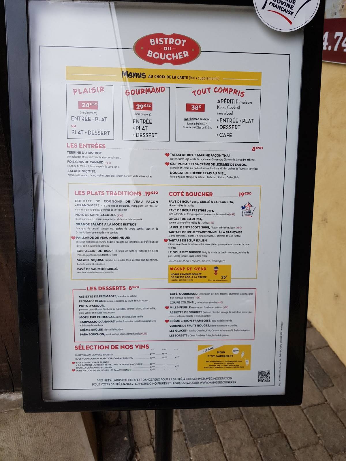 Carta del restaurante La Maison des Viandes, Viriat