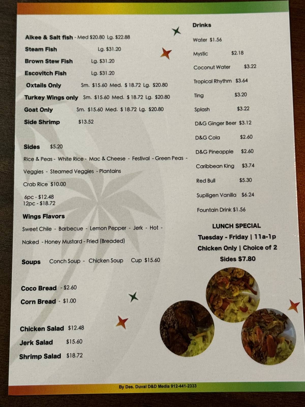 Menu at Black Diamond Caribbean restaurant, Garden City