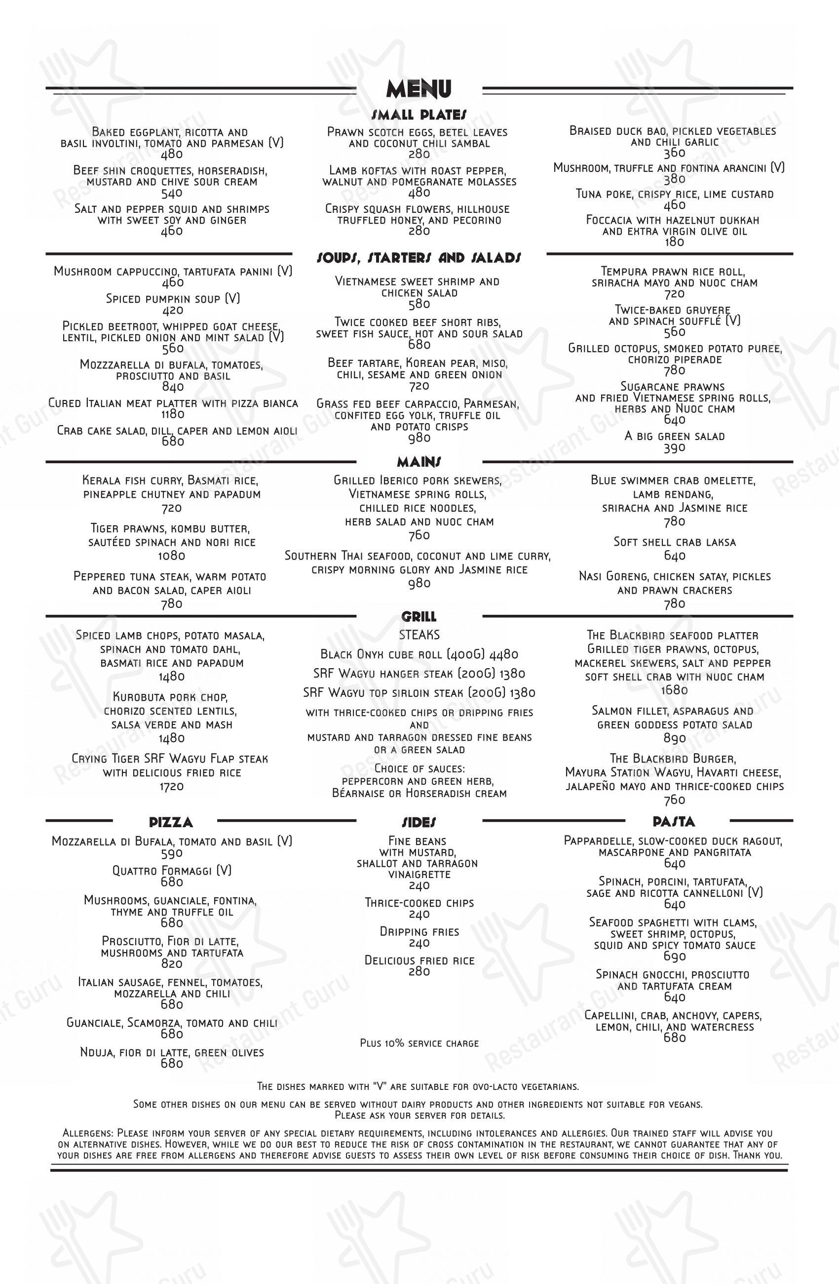 Menu at Blackbird Makati restaurant, Makati, 1229 Makati Ave
