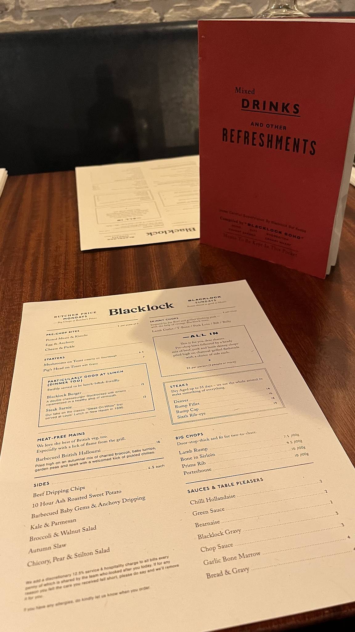 Menu at Blacklock Soho pub & bar, London, 24 Great Windmill St