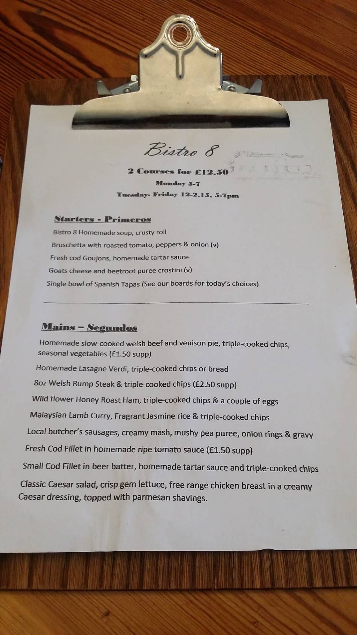 Menu at Bistro 8 restaurant, Blackwood