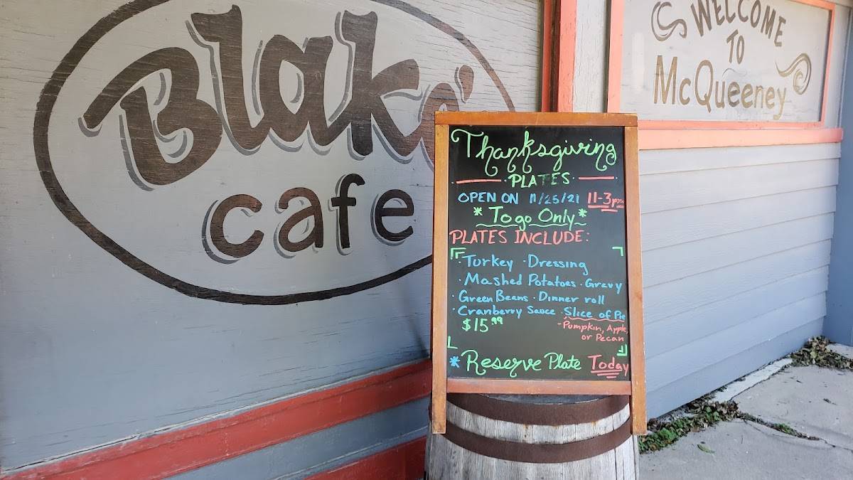 Menu at Blake's Cafe, McQueeney
