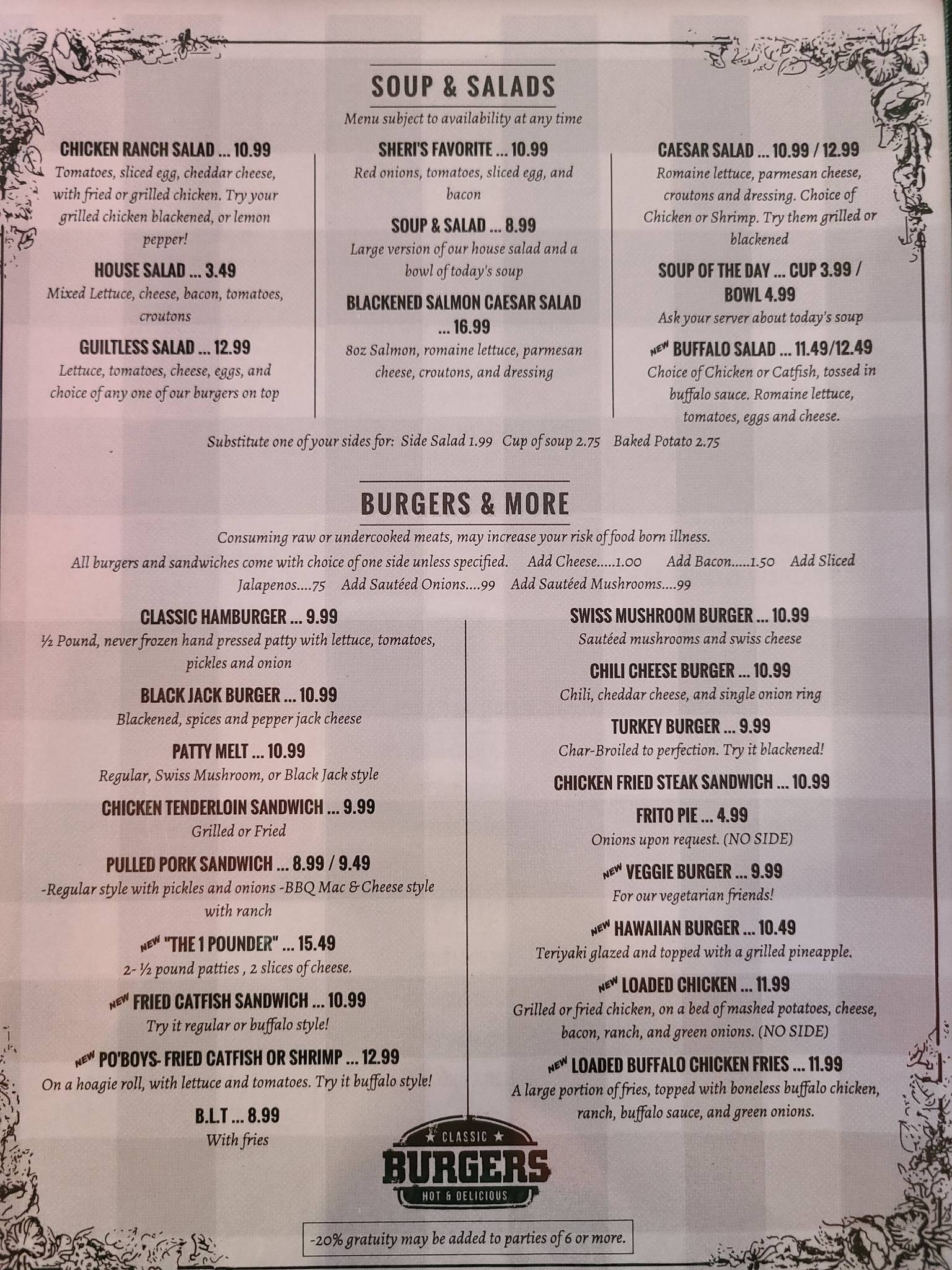 Menu at Blake's Cafe, McQueeney