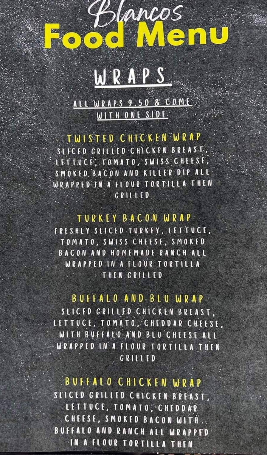 Menu at Blanco’s pub & bar, Ottawa