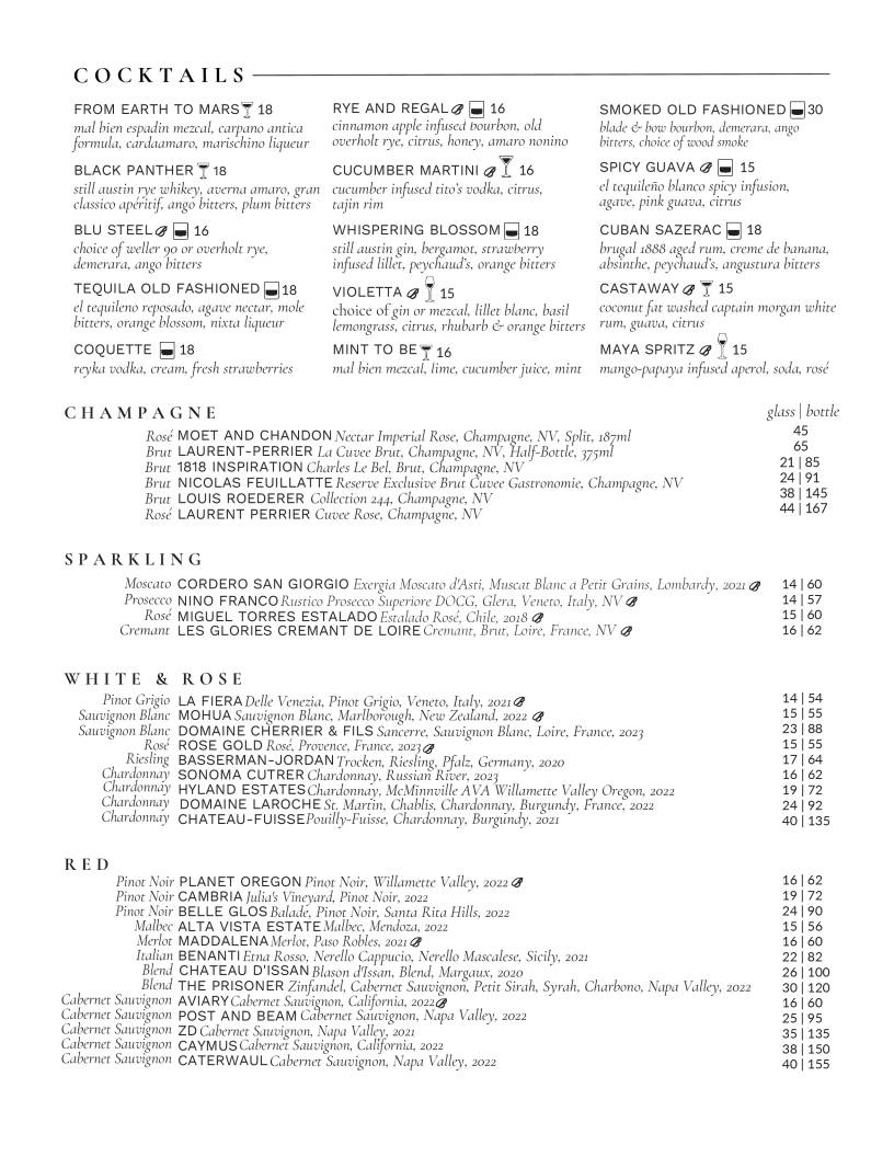 Menu at Blü Prime Steakhouse, San Antonio