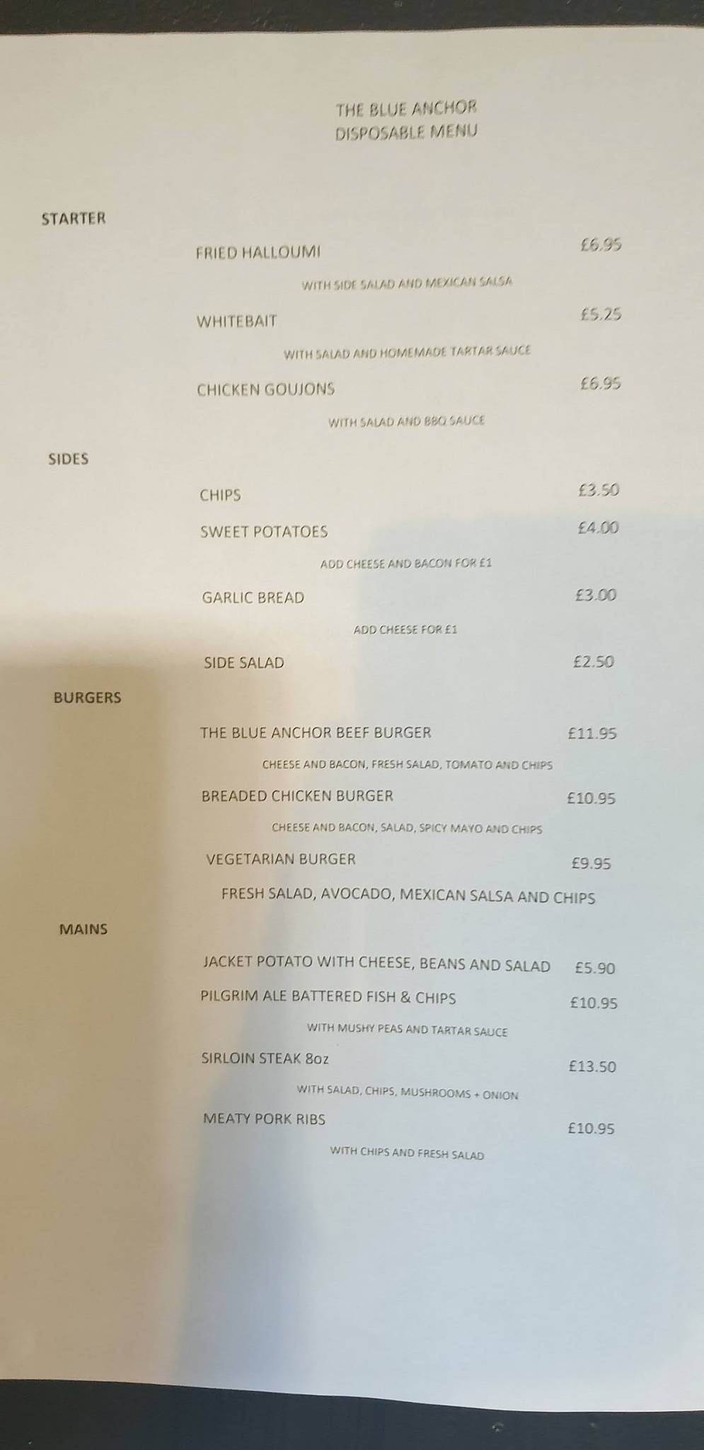 Menu at Blue Anchor Reigate pub & bar, Reigate, 27 West St