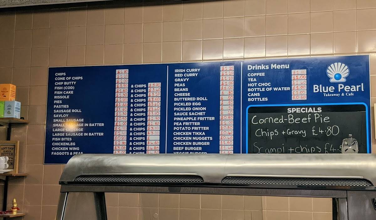 Menu at Blue Pearl Takeaway fast food, Maesteg