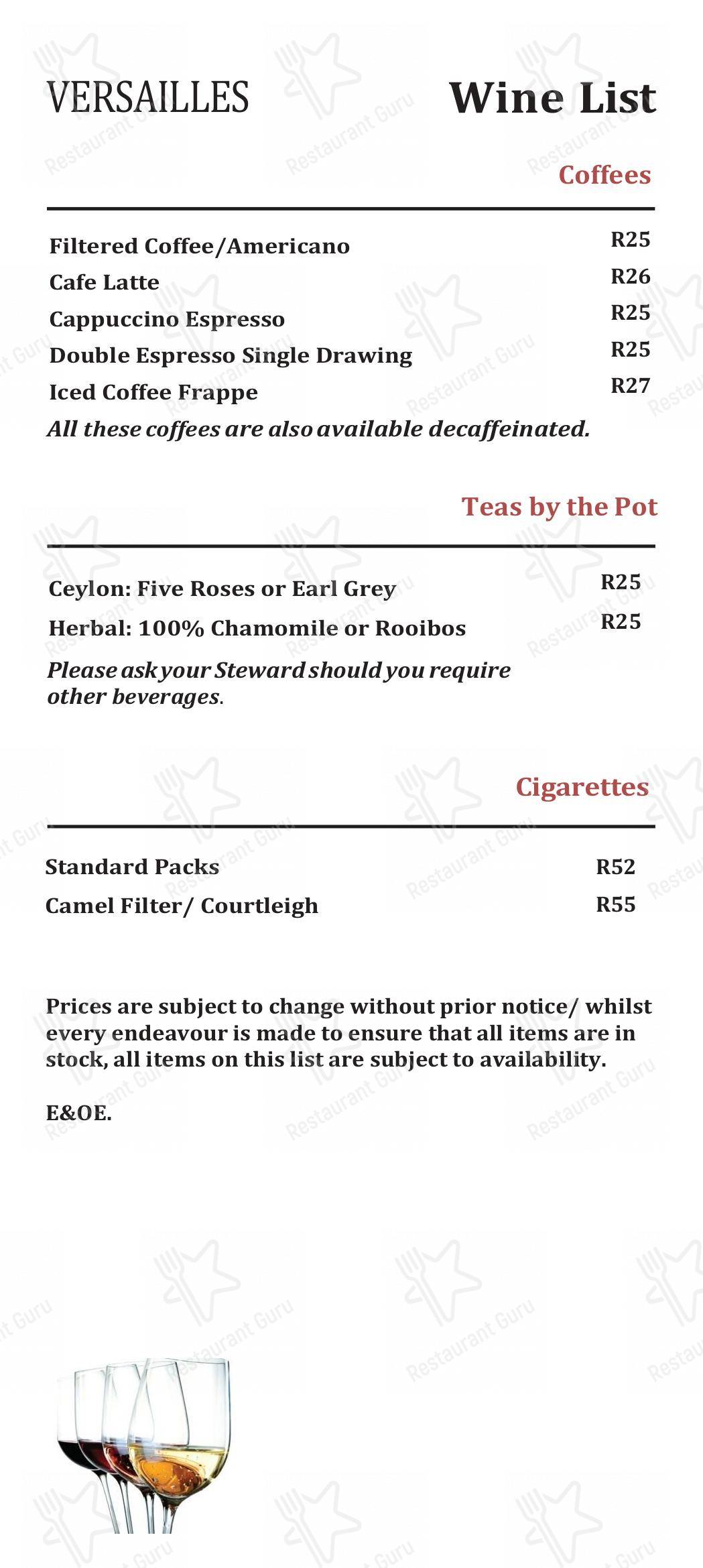 Menu at Blue Waters Hotel pub & bar, Durban