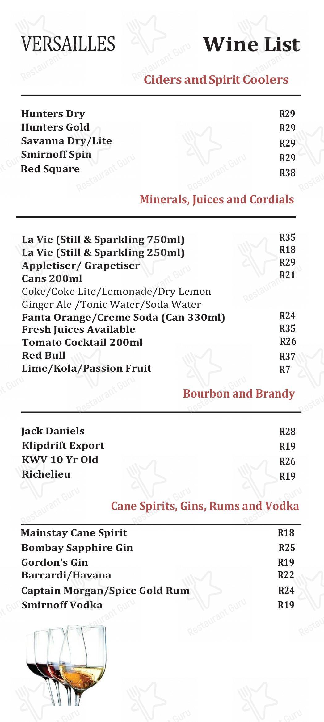 Menu at Blue Waters Hotel pub & bar, Durban