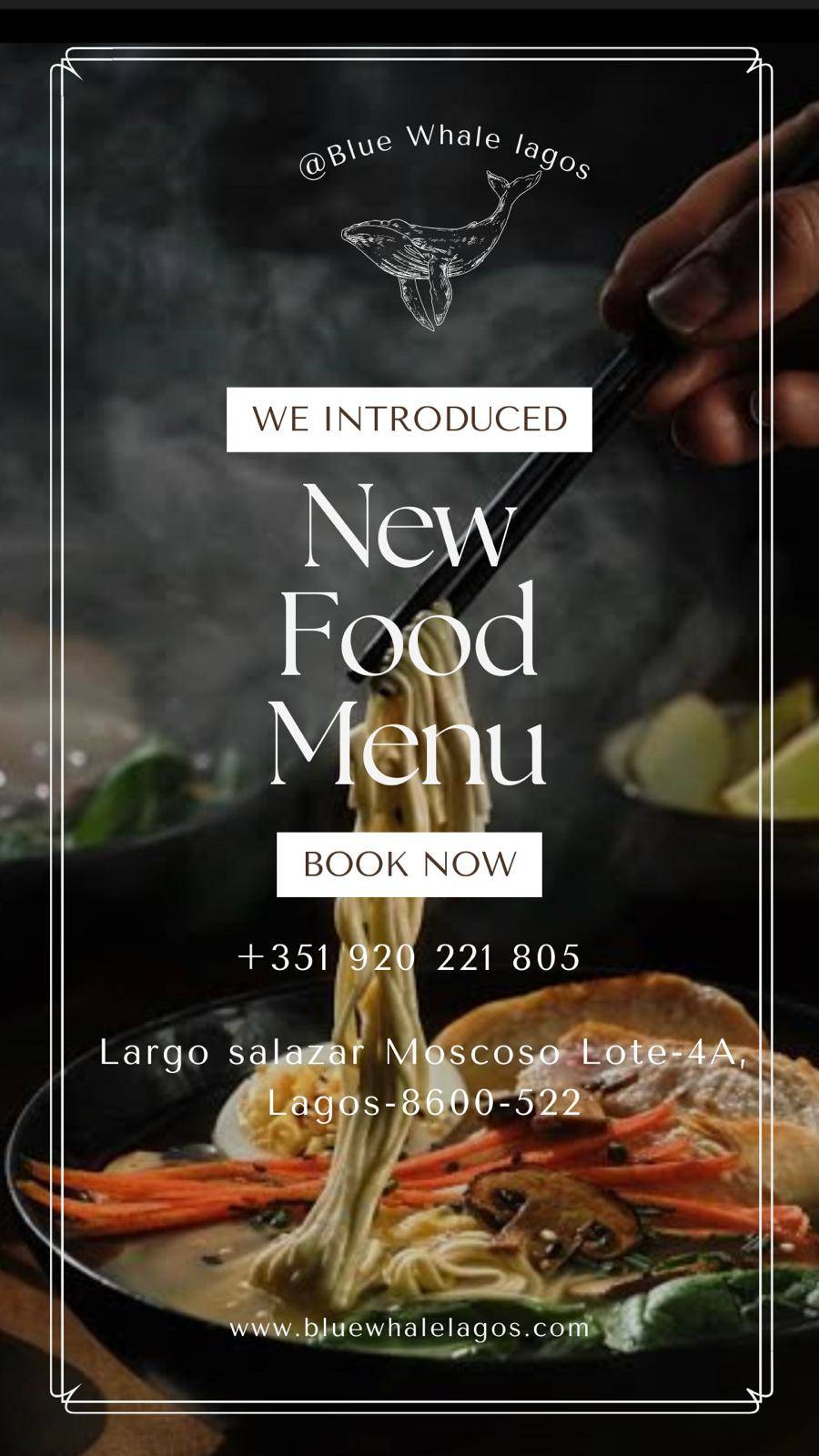 Menu at Blue Whale restaurant, Lagos
