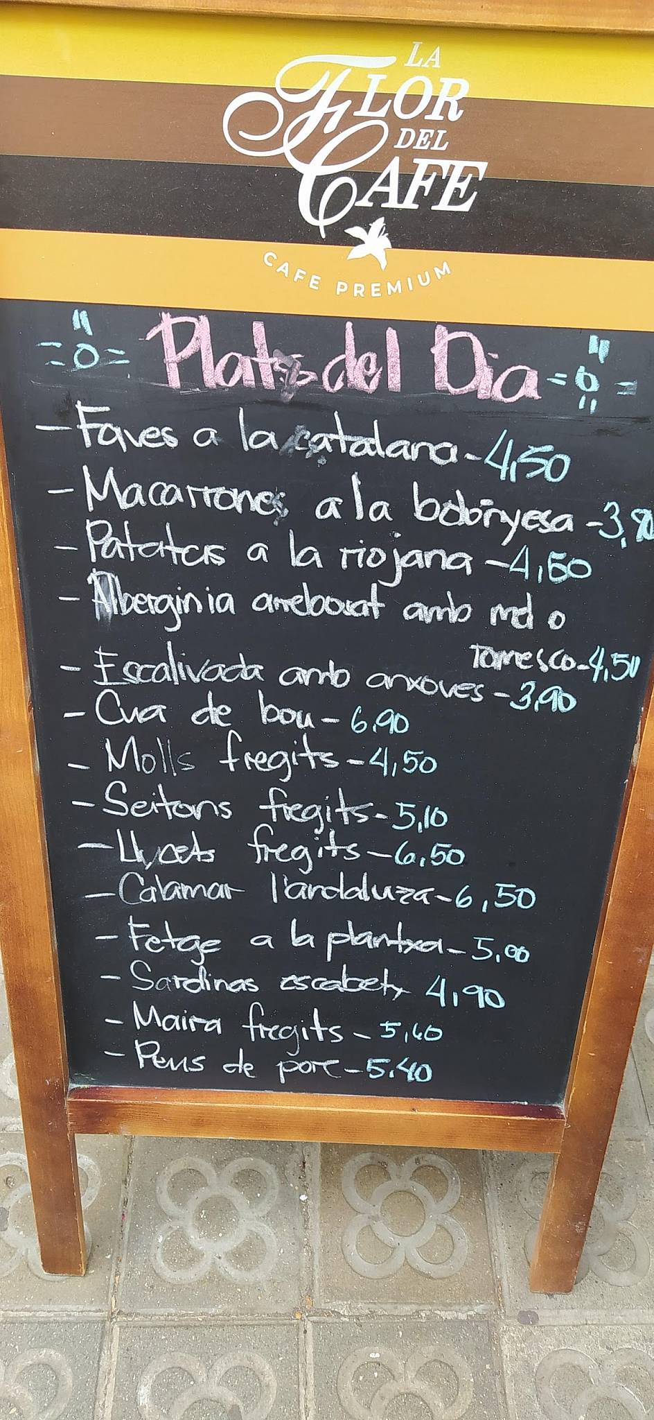 Menu at Bo de Bernat restaurant, Barcelona