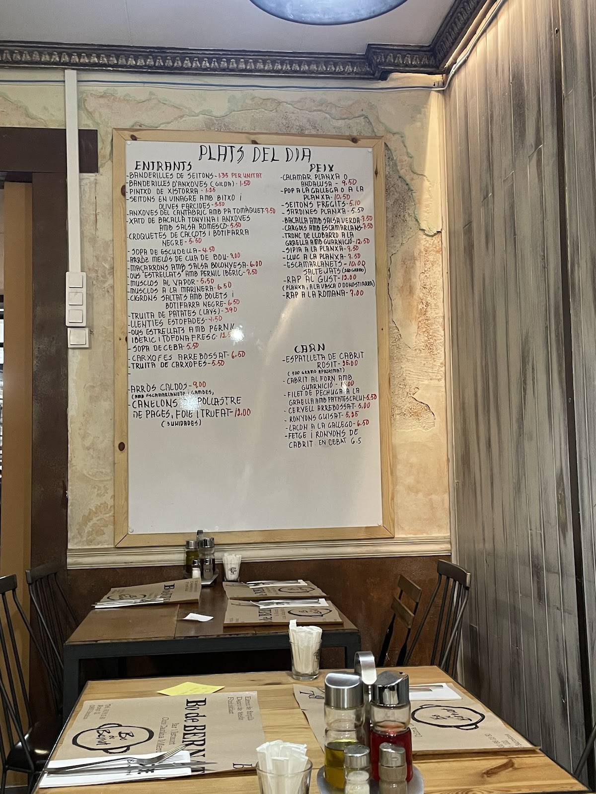 Menu at Bo de Bernat restaurant, Barcelona