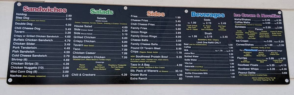 Menu at Bob's Drive Inn fast food, Le Mars