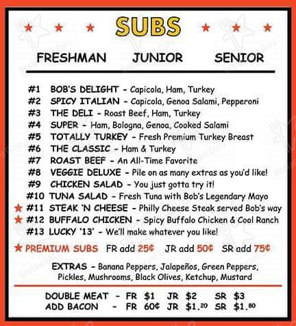Menu at Bob's Sub pizzeria, Natrona Heights, Freeport Rd