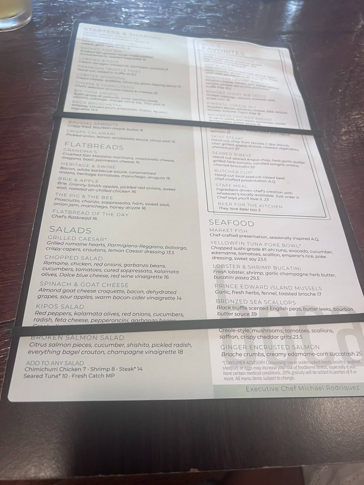Menu at Boca pub & bar, Winter Park