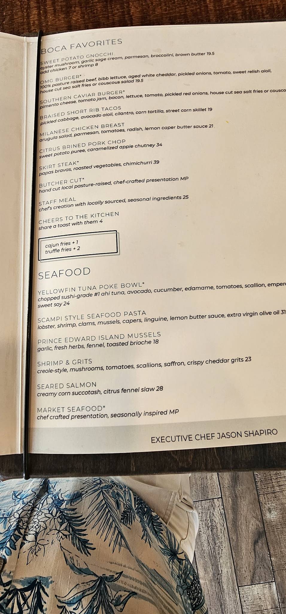 Menu at Boca pub & bar, Winter Park