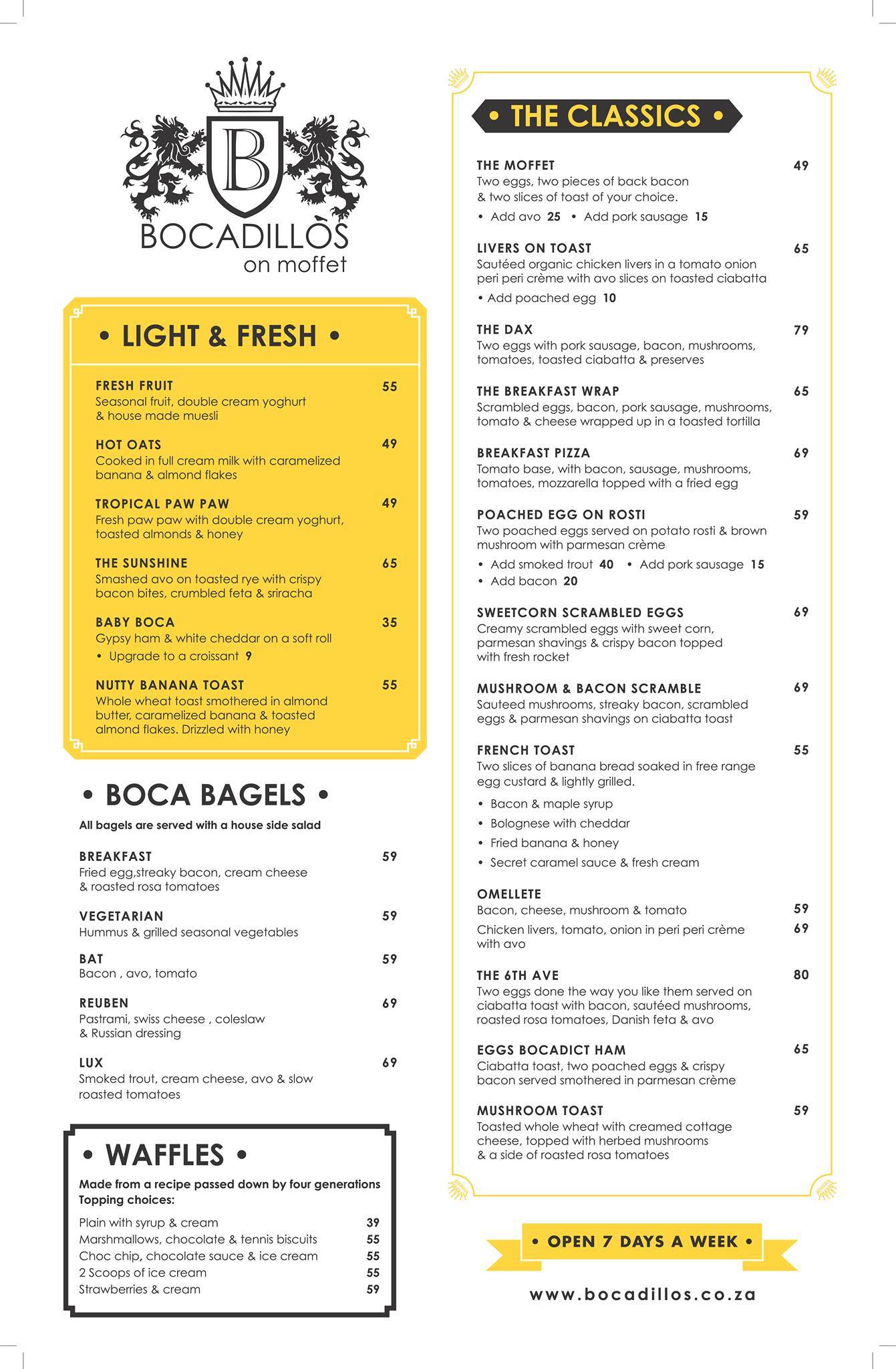 Menu at Bocadillos On Moffet restaurant, Port Elizabeth, Moffet Retail Park