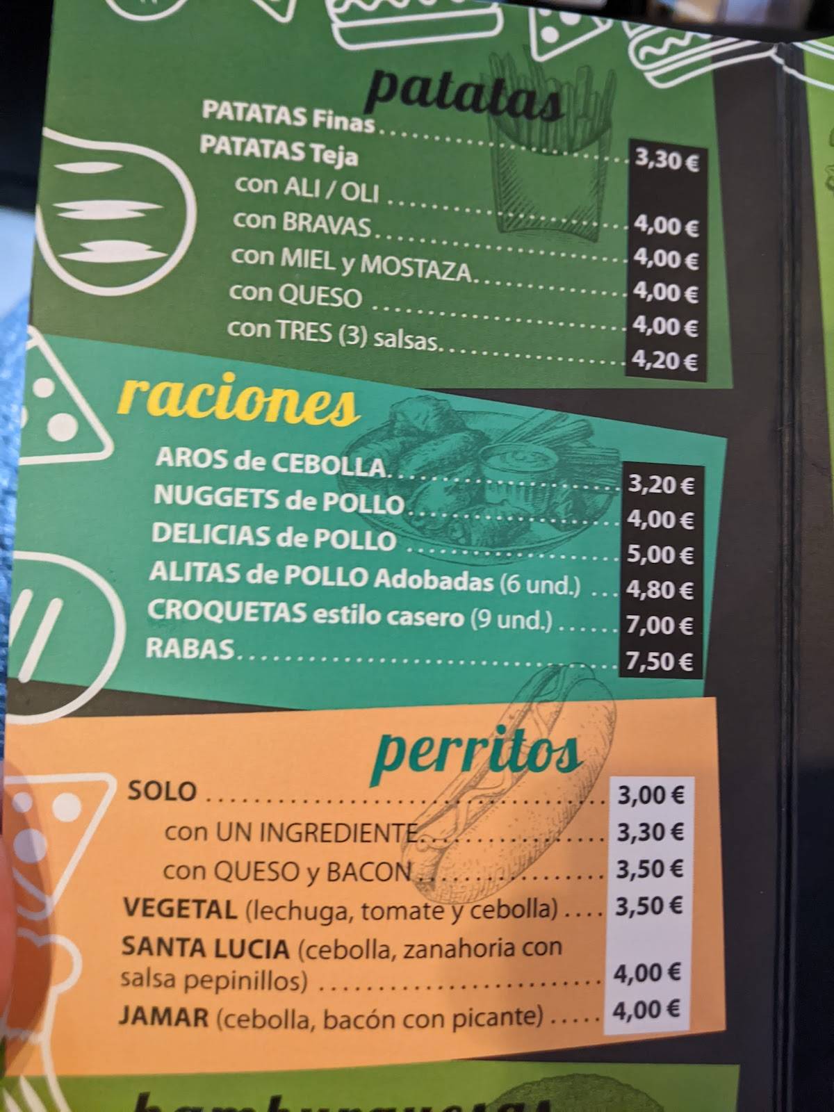 Carta del restaurante Bocatería Jamar, Liencres