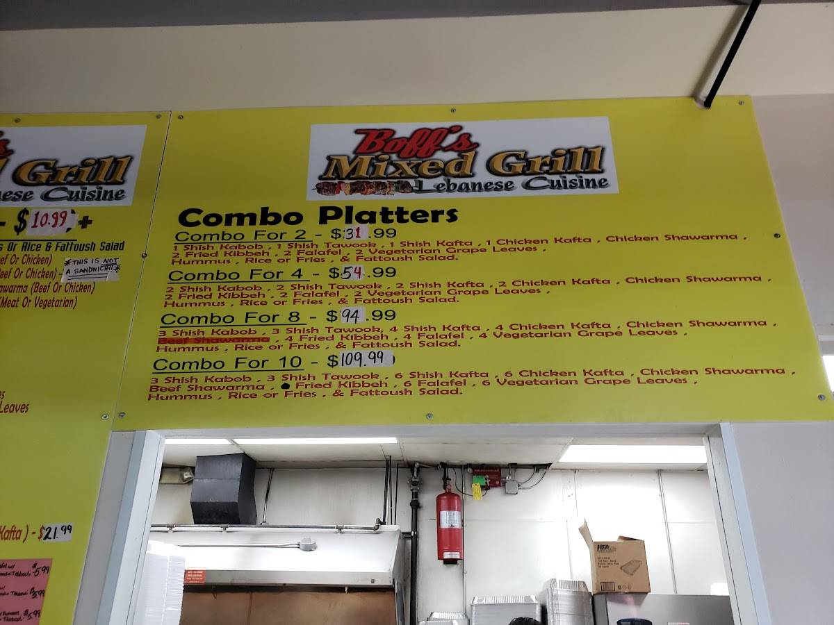 Menu at Boff's Middle Eastern Cuisine restaurant, Warren