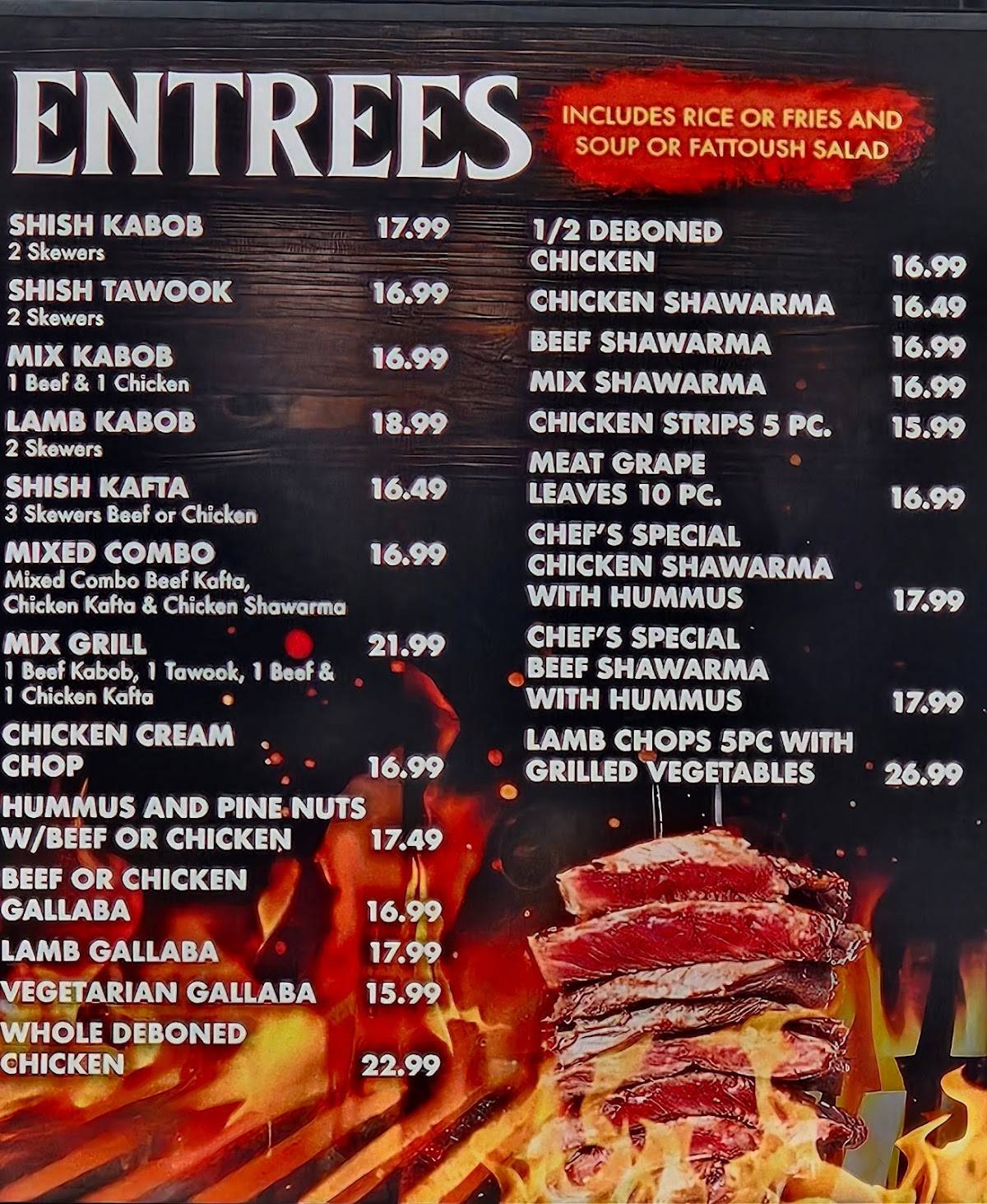 Menu at Boff's Middle Eastern Cuisine restaurant, Warren