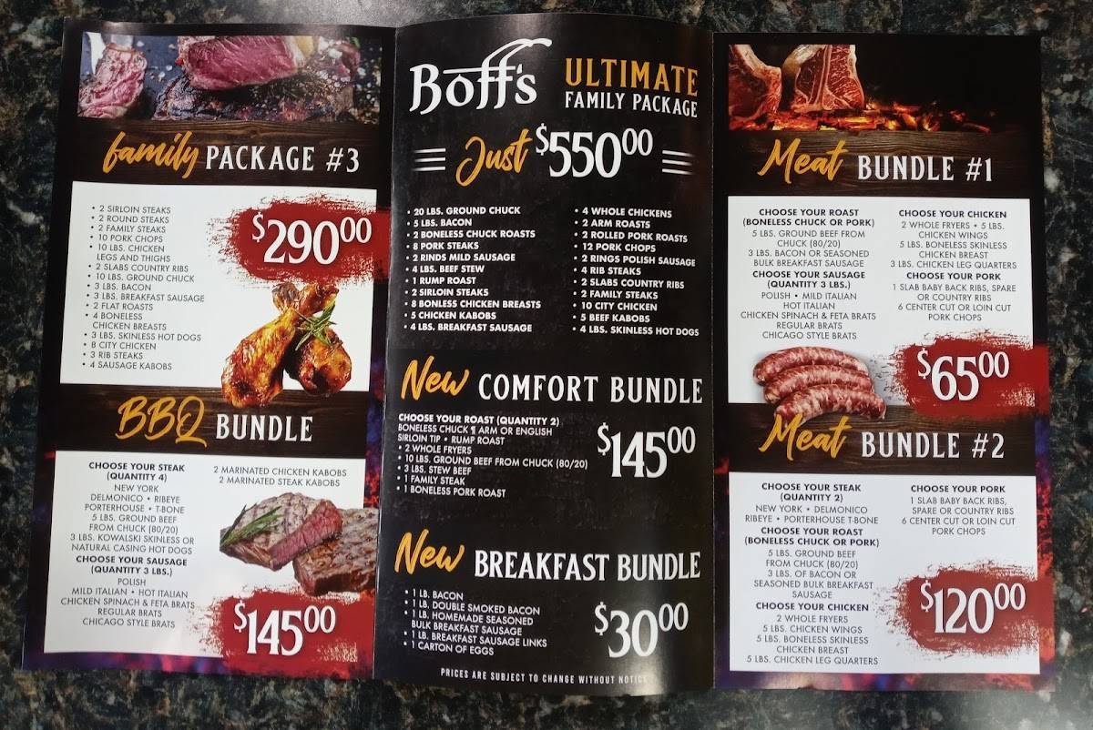 Menu at Boff's Middle Eastern Cuisine restaurant, Warren